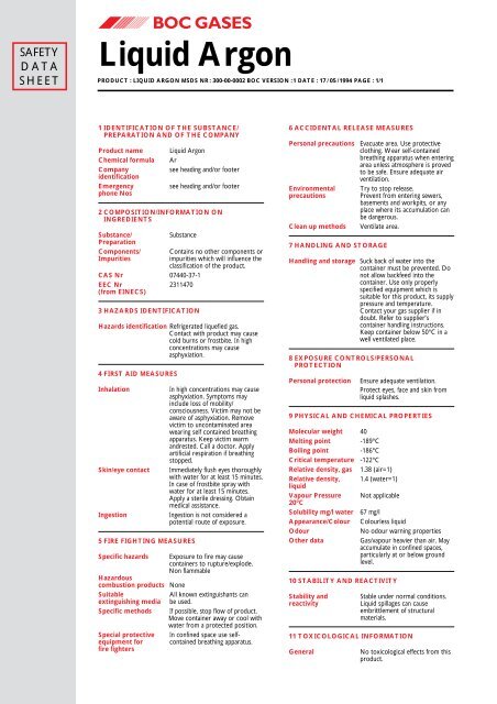 LIQUID ARGON MSDS NR: 300-00-0002 BOC - LArTPC DocDB