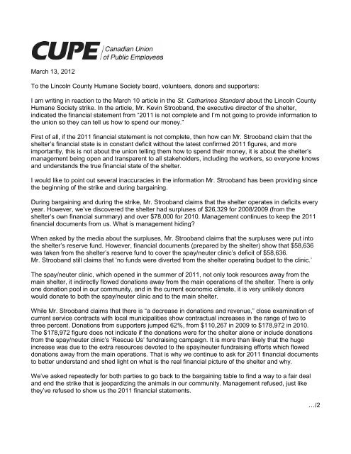 Letter from Union - CAW 199