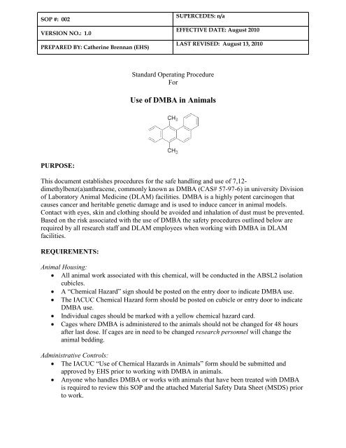 Use of DMBA in Animals