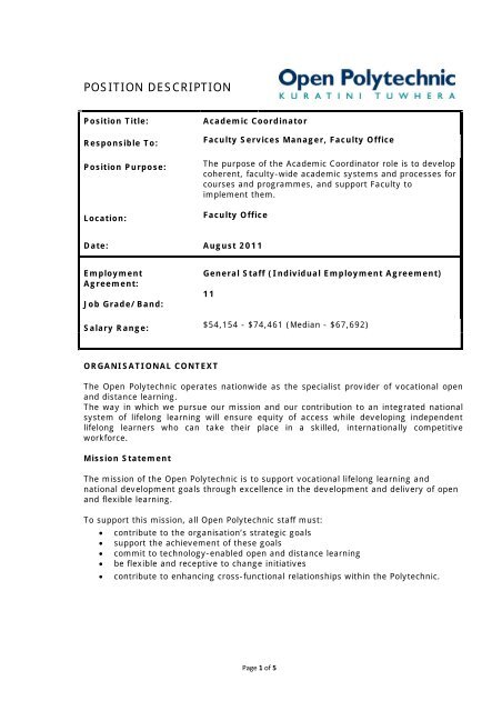 POSITION DESCRIPTION - Open Polytechnic