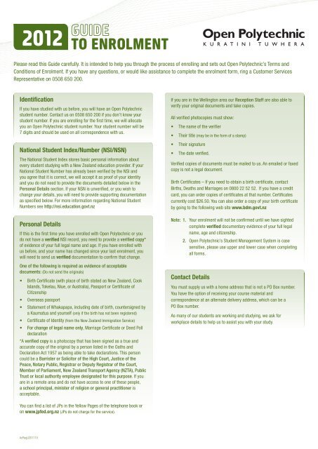 GUIDE TO ENROLMENT - Open Polytechnic