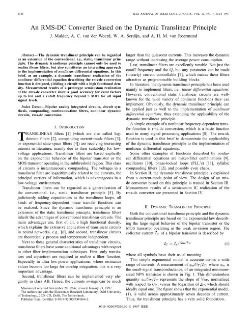 An RMS-DC converter based on the dynamic translinear principle