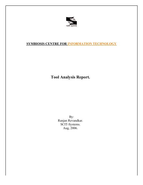 Tool Analysis Report. - The Software Architecture Portal