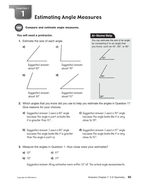Estimating Angle Measures - Nelson Math 6