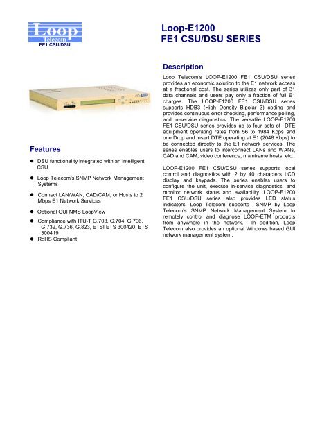 Loop-E1200 FE1 CSU/DSU SERIES