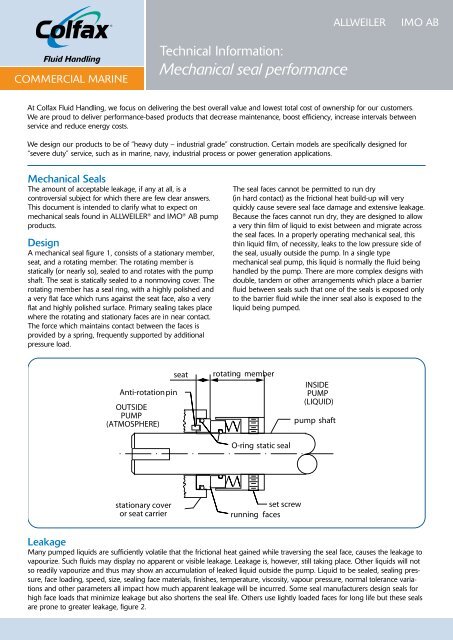 Mechanical seal performance - Colfax Corporation