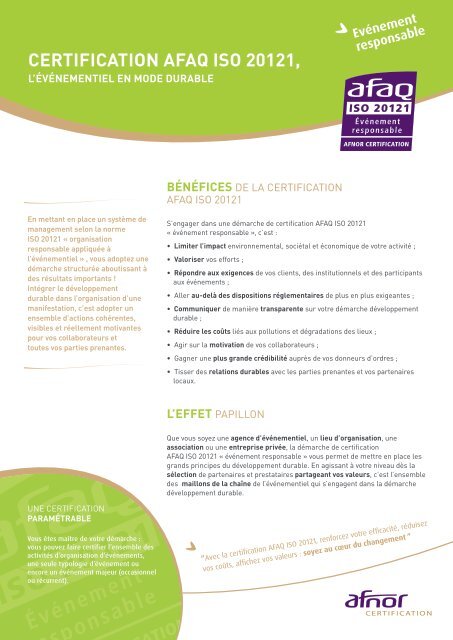 Fiche certification ISO 20121 - AFNOR Certification