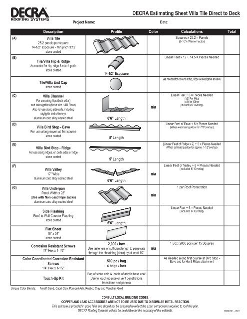 Estimating Sheet Villa pg 1.indd - Best Buy Metals