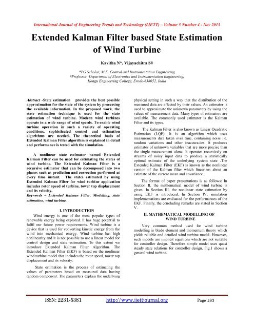 Extended Kalman Filter Based State Estimation Of Wind Turbine