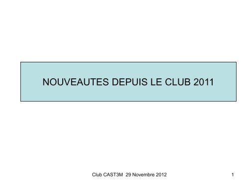 NouveautÃ©s Cast3M. - CEA