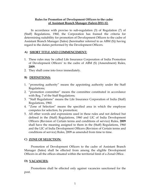 Rules for Promotion of Development Officers to the cadre of ... - NFIFWI
