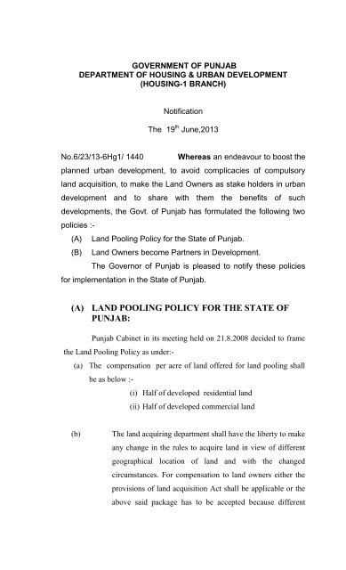 Land Pooling Policy - Punjab Urban Planning and Development ...