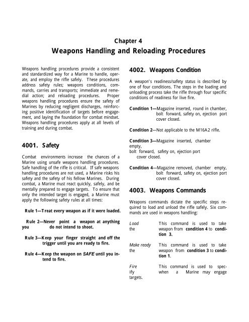 Weapons Handling and Reloading Procedures