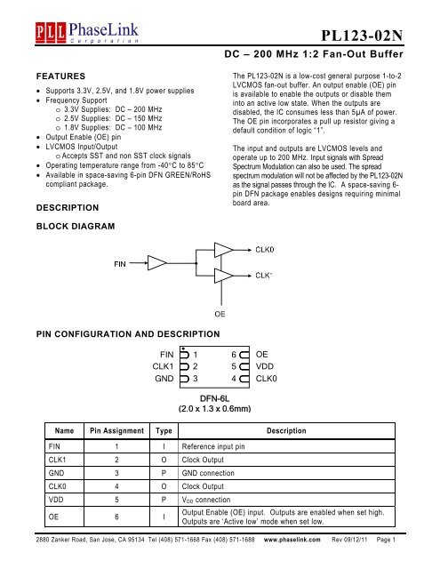 DC â 200 MHz 1:2 Fan-Out Buffer - Phaselink.com