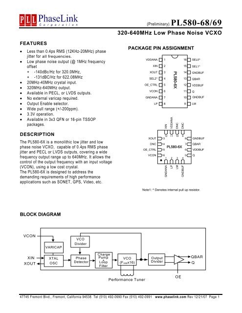 320-640MHz Low Phase Noise VCXO - Phaselink.com