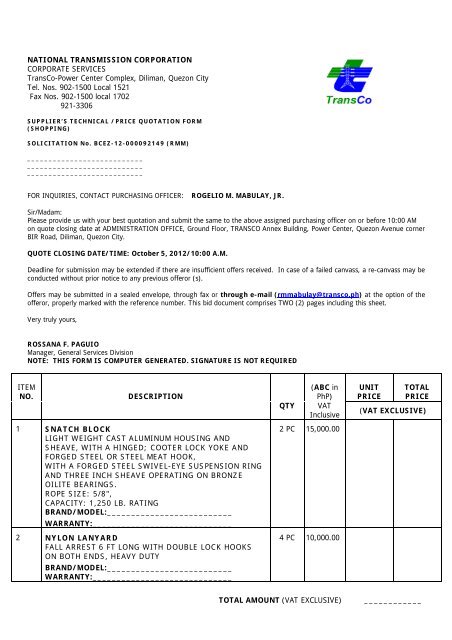 NATIONAL TRANSMISSION CORPORATION ... - Transco