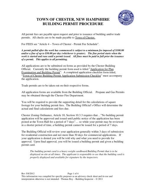 Building Permit Procedure - ChesterNH.org