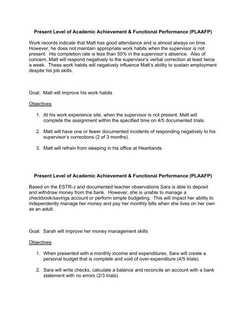 Present Level of Performance (PLAAFP) - ioniaisd