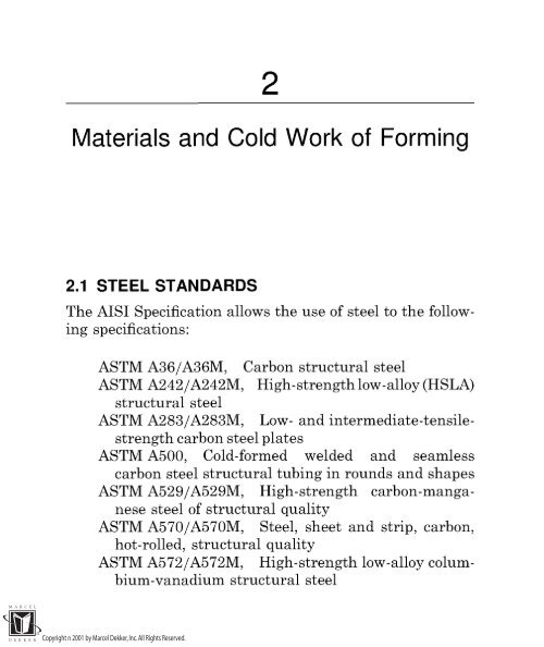 Materials and Cold Work of Forming