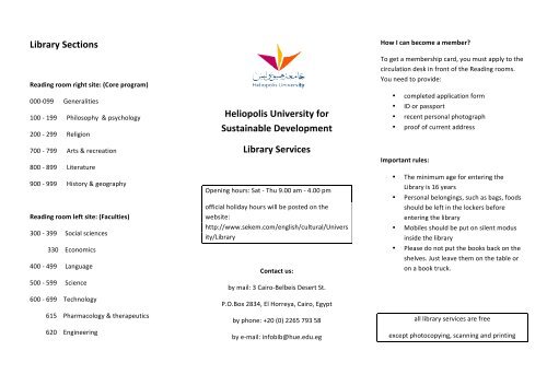 Library Sections Heliopolis University for Sustainable Development ...