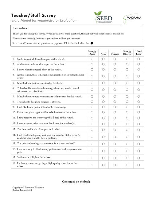 Teacher/Staff Survey - SEED – System for Educator Evaluation and ...
