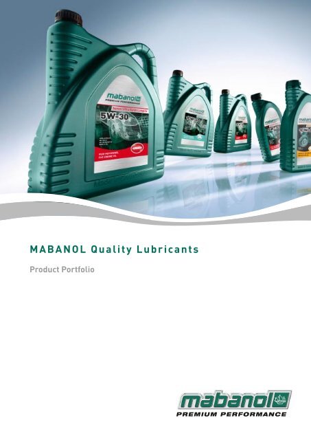 Product Portfolio MABANOL Quality Lubricants