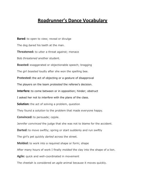 Roadrunner's Dance Vocabulary - QuestGarden.com