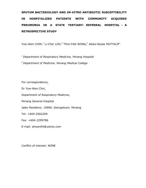 Sputum Bacteria Culture and Sensitivity Pattern & the Choice of ...