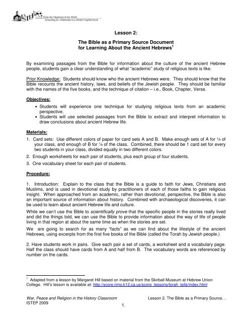Lesson 2: The Bible as a Primary Source Document for ... - Istep