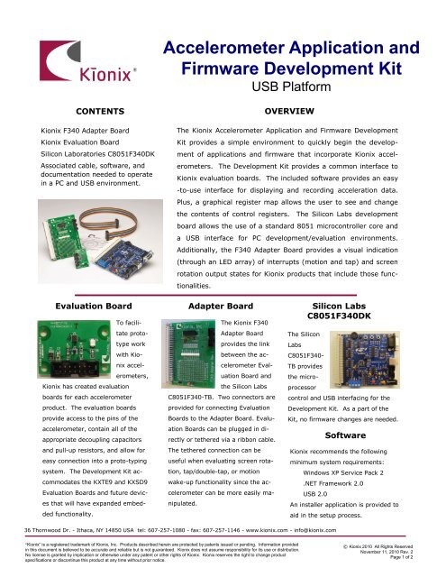 Accelerometer Application and Firmware Development Kit - Kionix