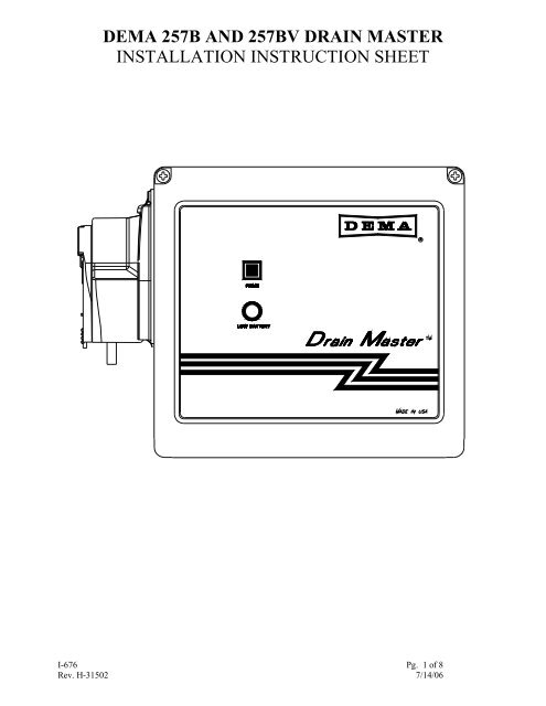 dema 257b and 257bv drain master installation instruction sheet