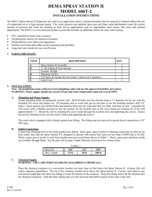 DEMA SPRAY STATION II MODEL 606T-2