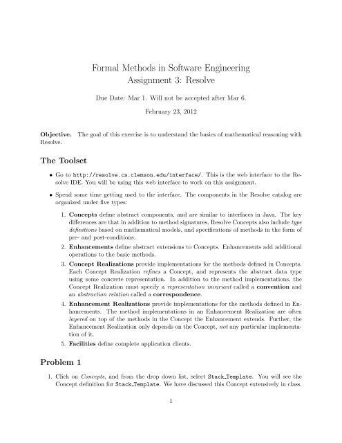 Formal Methods in Software Engineering Assignment 3: Resolve