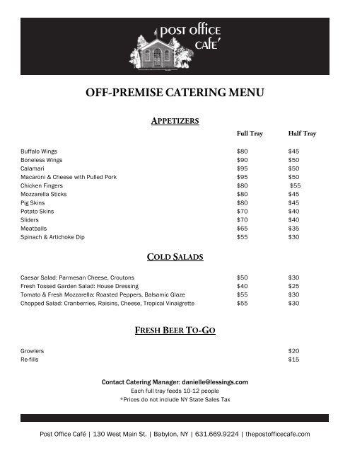 OFF-PREMISE CATERING MENU - Lessing's