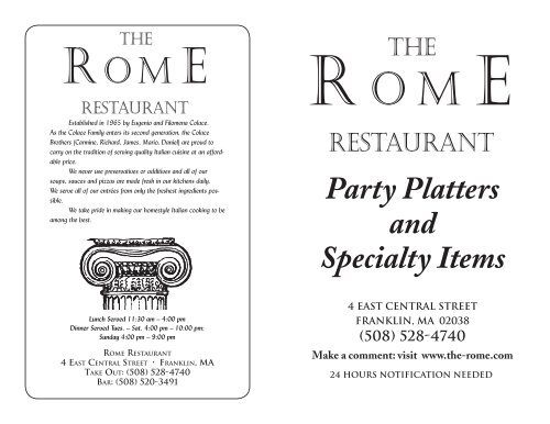 Downloadable Menu (PDF) - The Rome Restaurant