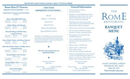 Rome Restaurant Menu