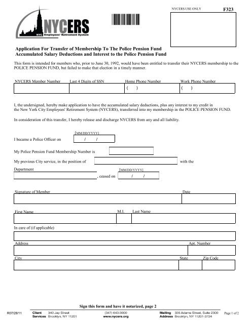 F323 Application For Transfer of Membership To The ... - NYCERS
