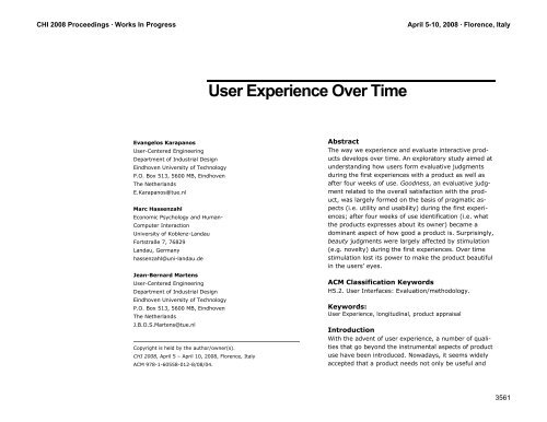 User Experience Over Time - Evangelos Karapanos Homepage