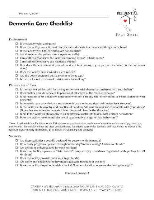 Dementia Care Checklist - Area 1 Agency on Aging