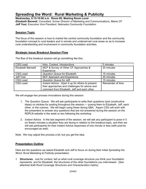 Session outline and design