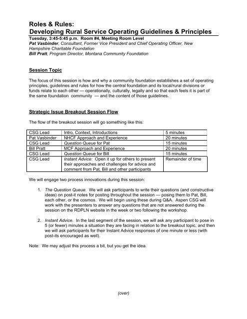 Session outline and design