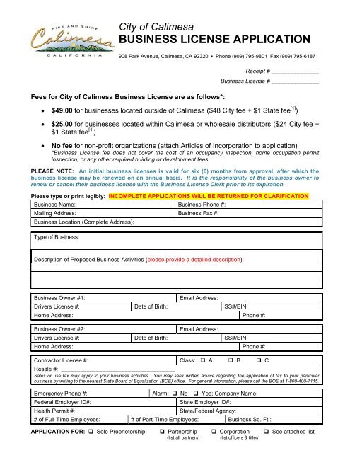 BUSINESS LICENSE APPLICATION - City of Calimesa
