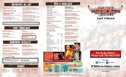 Download the PBR Menu in PDF format - PBR Rock Bar And Grill