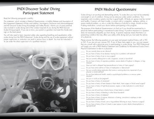 PADI Medical Questionnaire - American Pro Diving Center