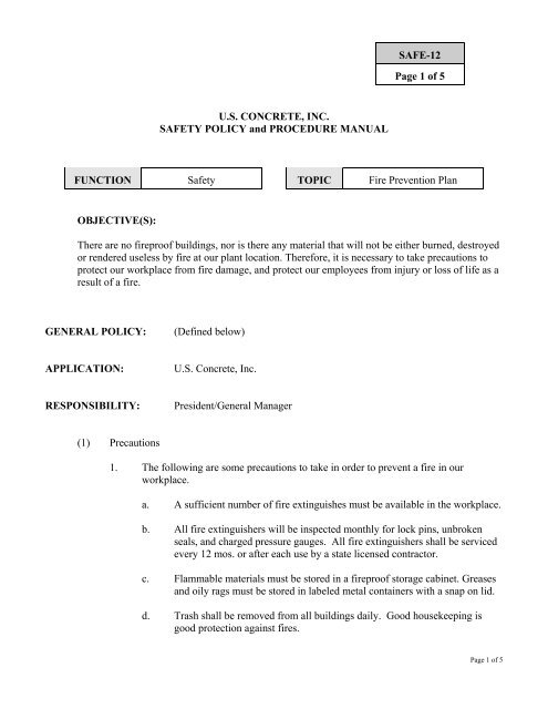 SAF-24 Fire Prevention Plan - Central Concrete