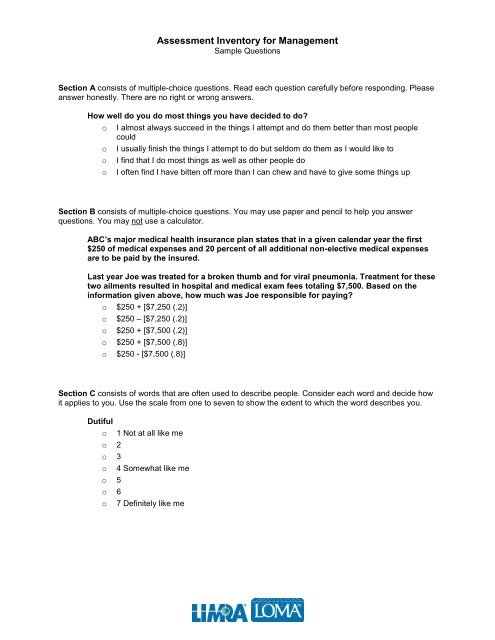 Assessment Inventory for Management (AIM) sample questions