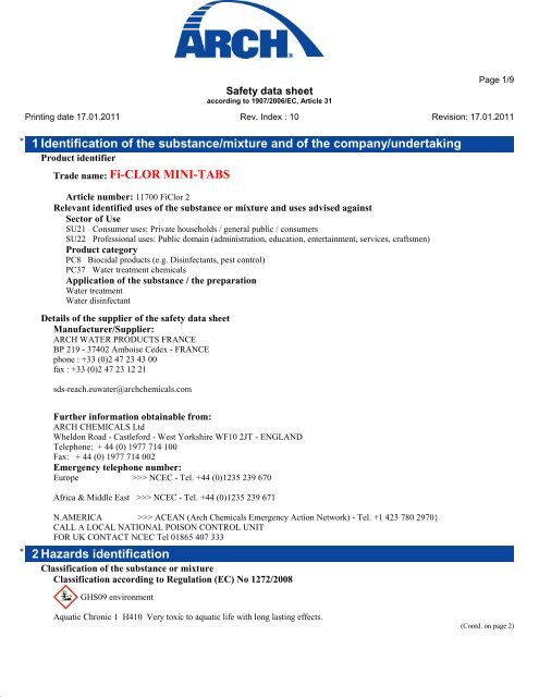Safety Data Sheet - PoolAndSpaCentre