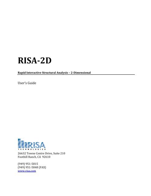 RISA-2D User's Guide - RISA Technologies