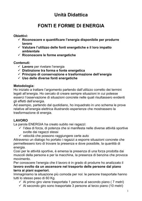 UnitÃ Didattica FONTI E FORME DI ENERGIA