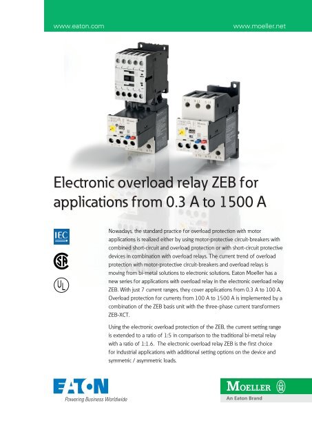Electronics overload relay ZEB for applications from 0.3 to ... - Moeller